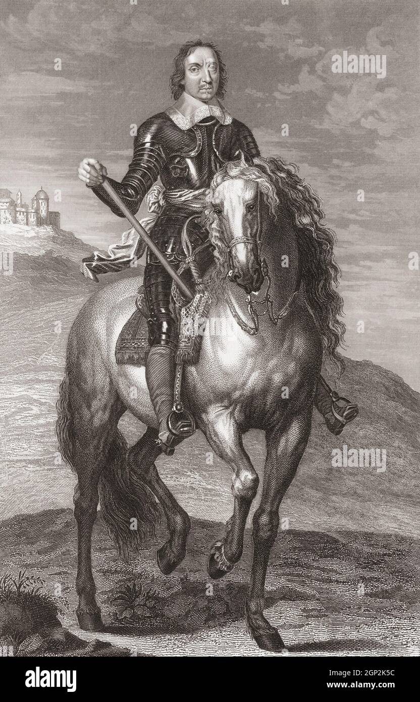 Equestrian portrait of Oliver Cromwell, 1599 - 1658. English military ...