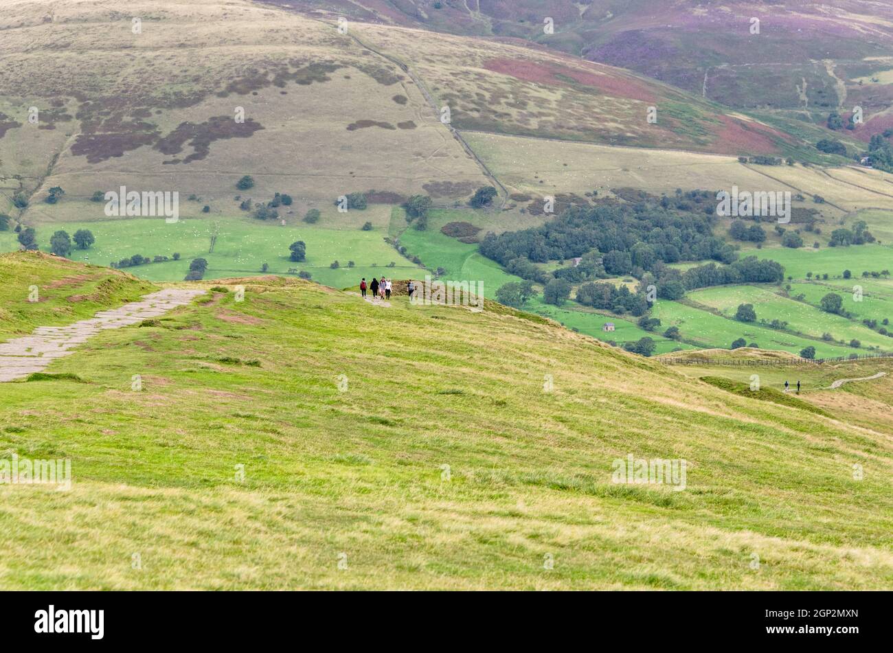Walkers on the Great Ridge, as seen from Mam Tor, Peak District ...