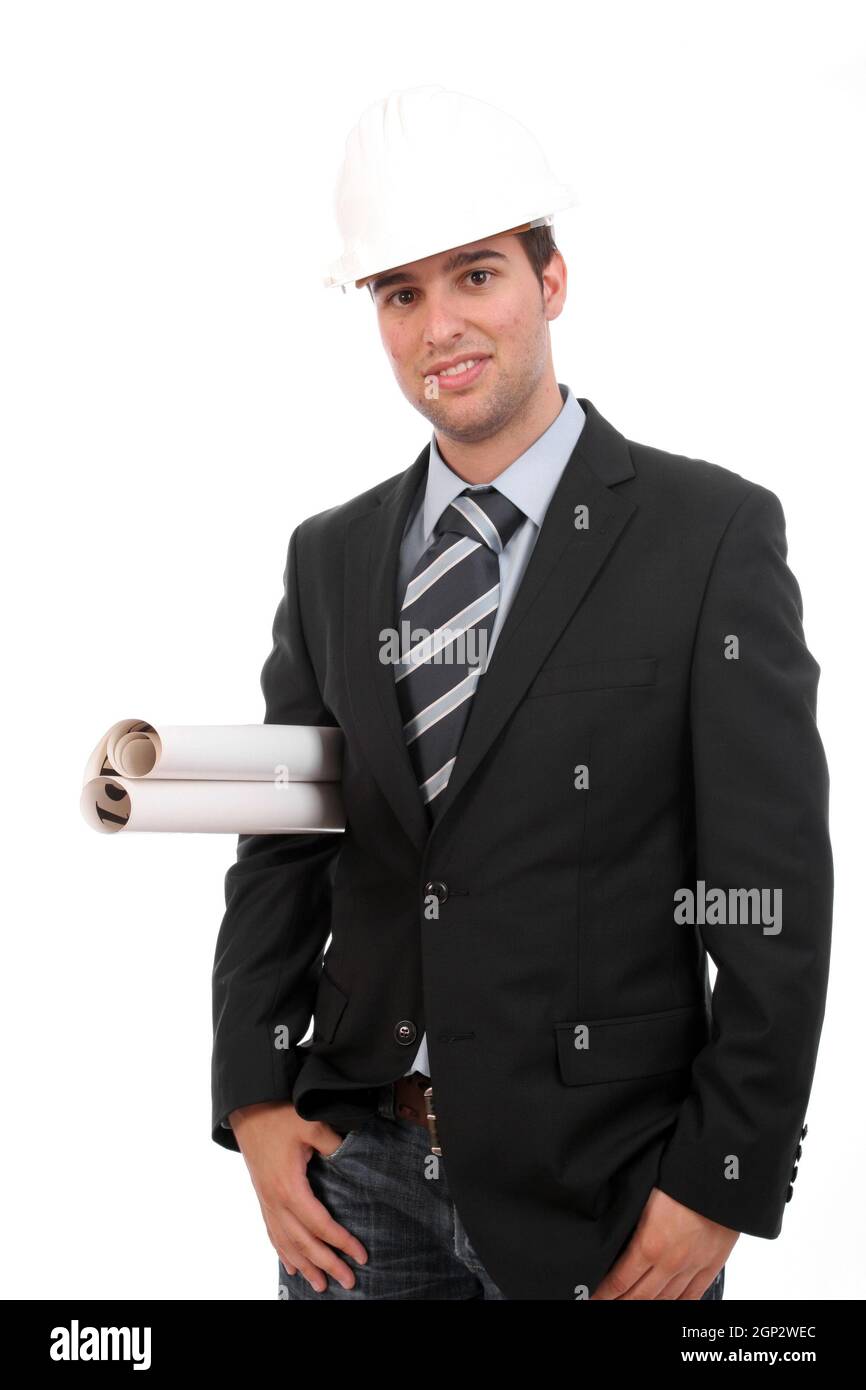 successful business man with new project, isolated on white Stock Photo ...