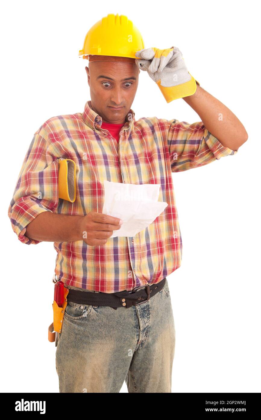 Construction worker, isolated over white background Stock Photo - Alamy