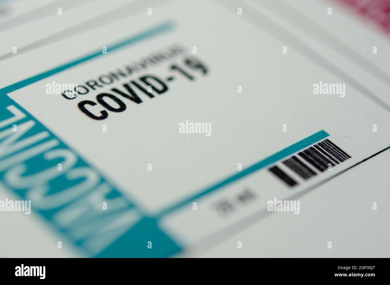 Coronavirus vaccine label, COVID-19 Stock Photo - Alamy