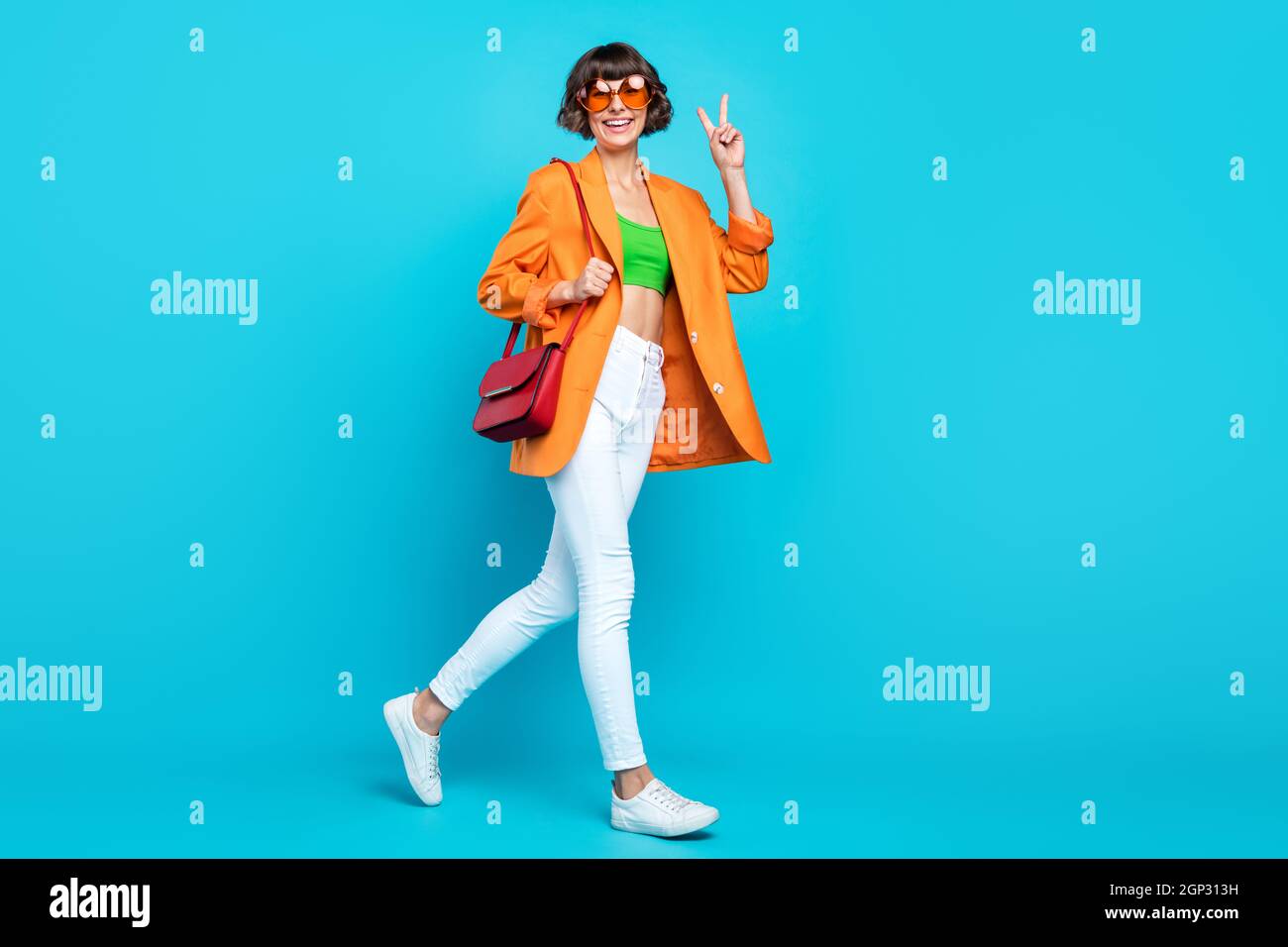 Full Length Profile Photo Of Sweet Millennial Brunette Lady Go Wear