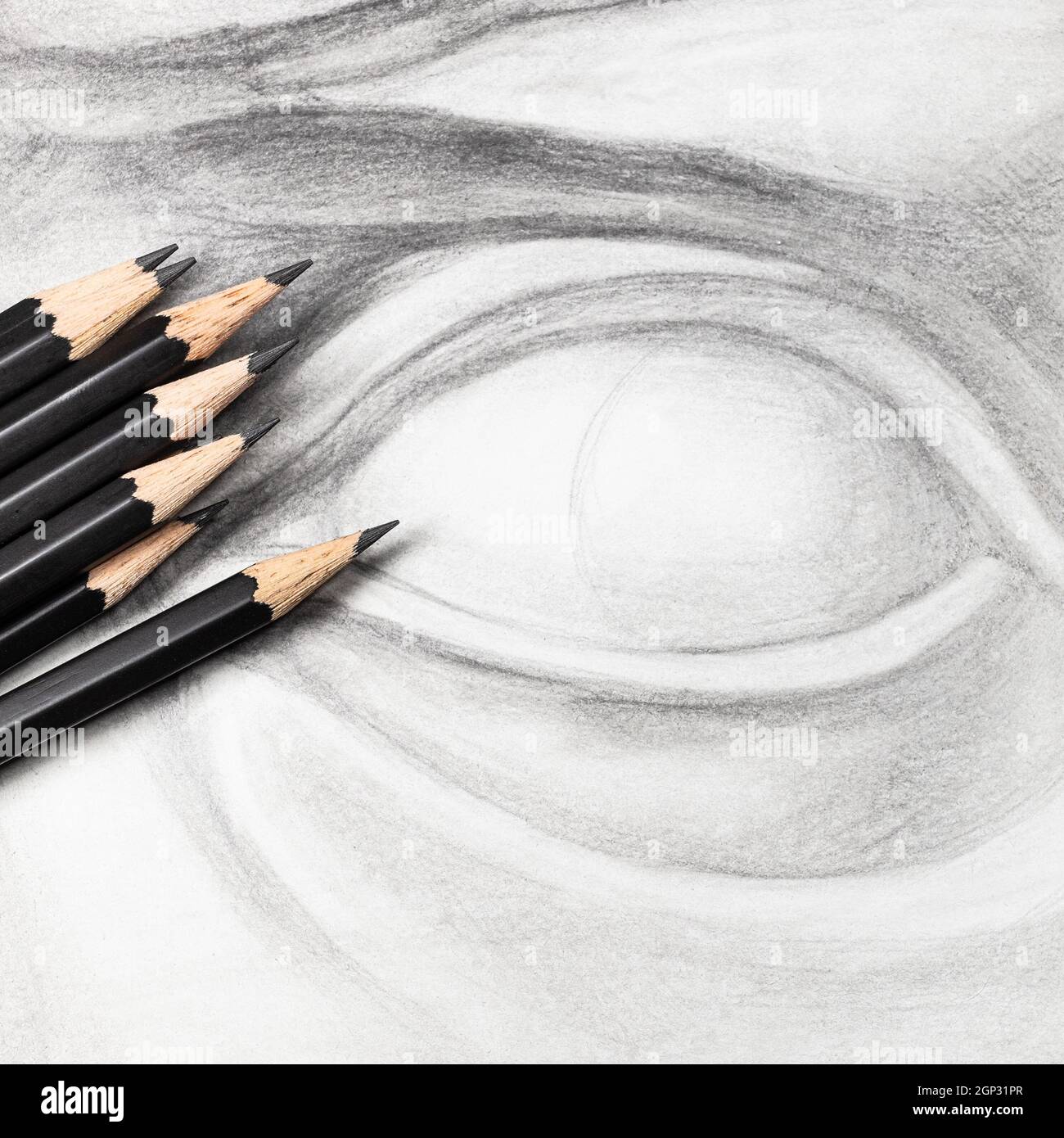 square view of set of black graphite pencils on hand-drawn academic ...