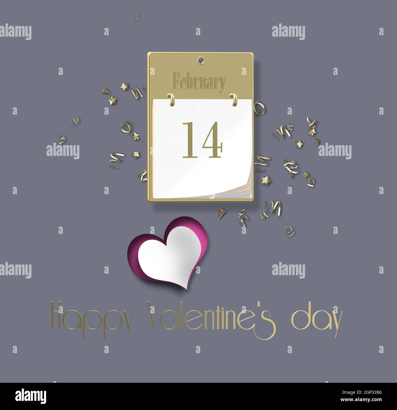 Valentines calendar 14 February. Open calendar 14 February. Gold text ...