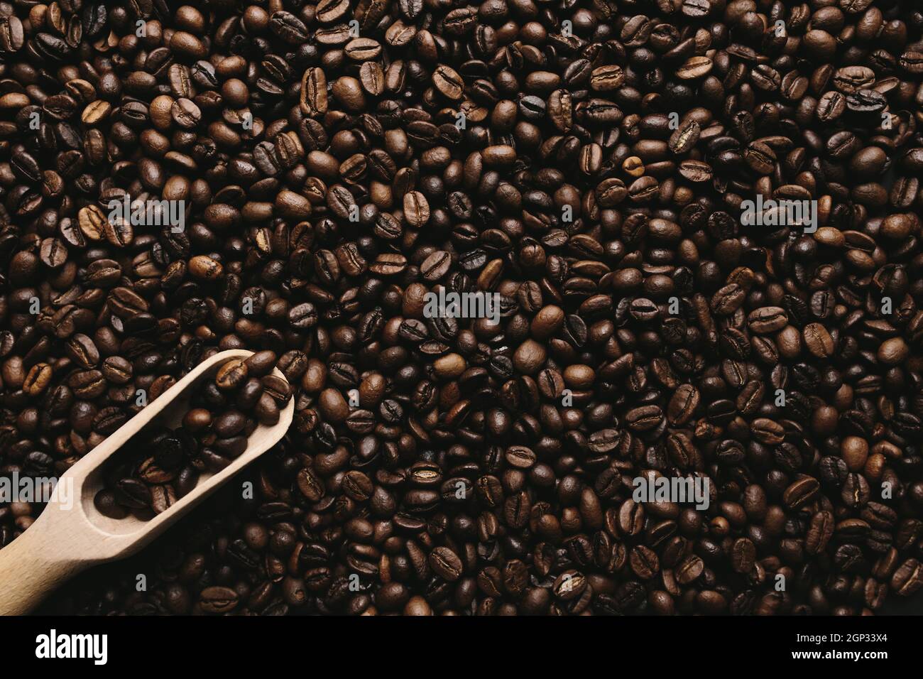 Background with array of dry coffee beans and spoon. High quality photo ...