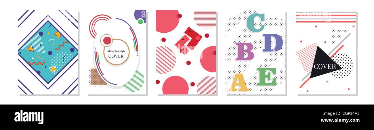 Set of Memphis Style Covers. Flat Vector Illustrations for Background ...