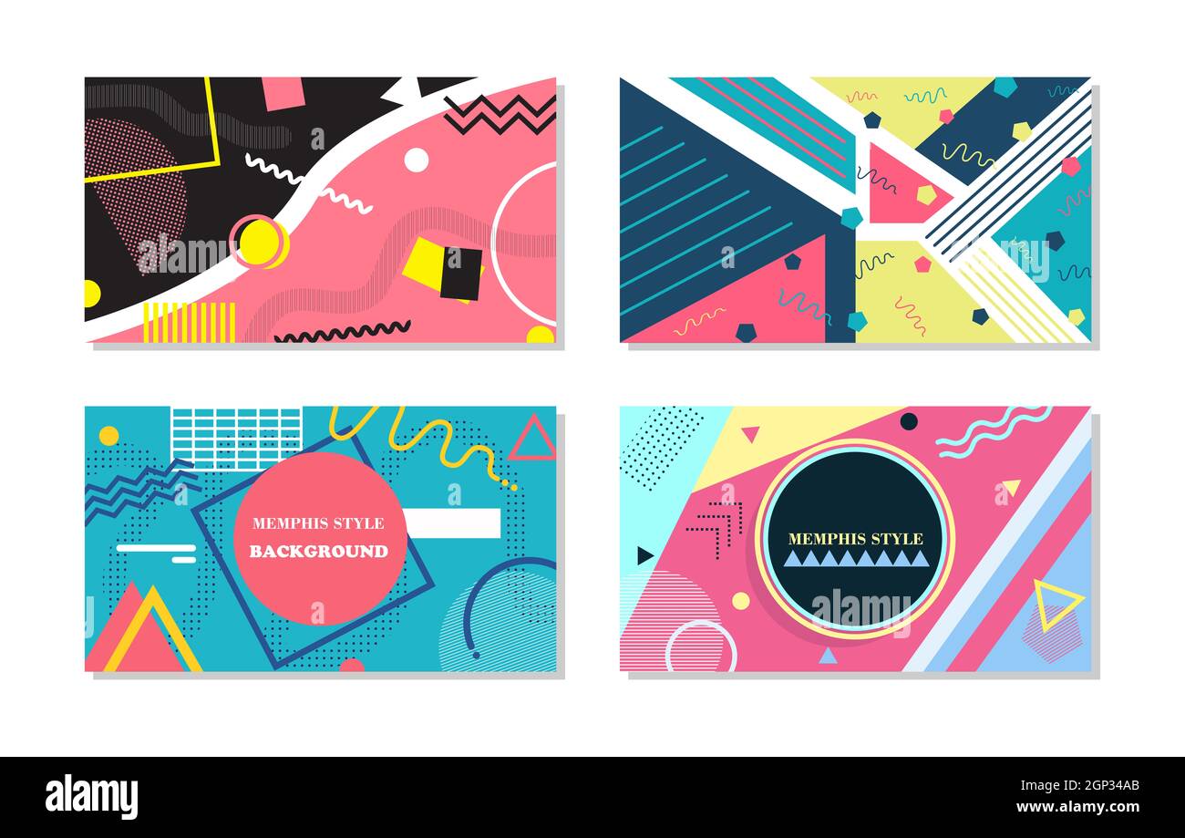 Set of Memphis Style Covers. Flat Vector Illustrations for Background ...