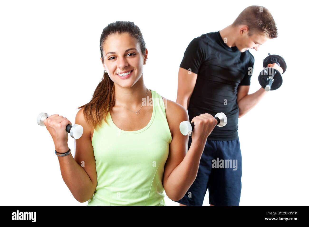 Close up portrait of attractive teen girl doing aerobic workout with ...