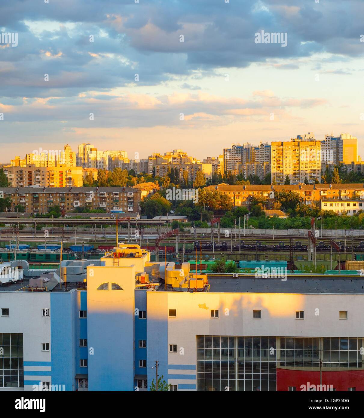 Skyline of Kyiv living districts at sunset. Ukraine Stock Photo - Alamy