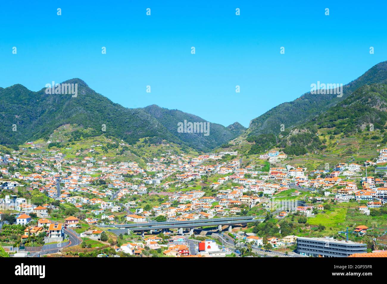 Overview of Maderia village in a bright sunny day. Madeira island ...