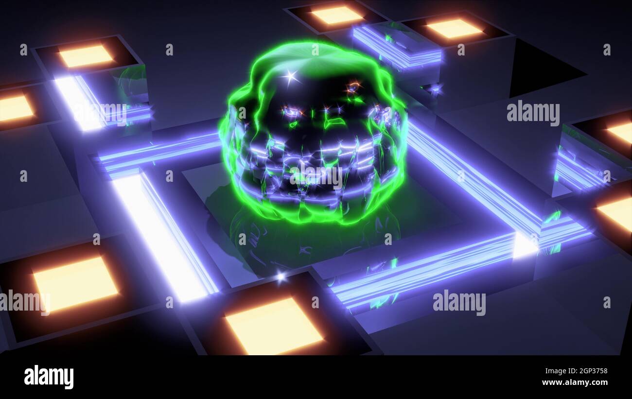 Unusual object in neon illumination 4K UHD 3d illustration Stock Photo ...