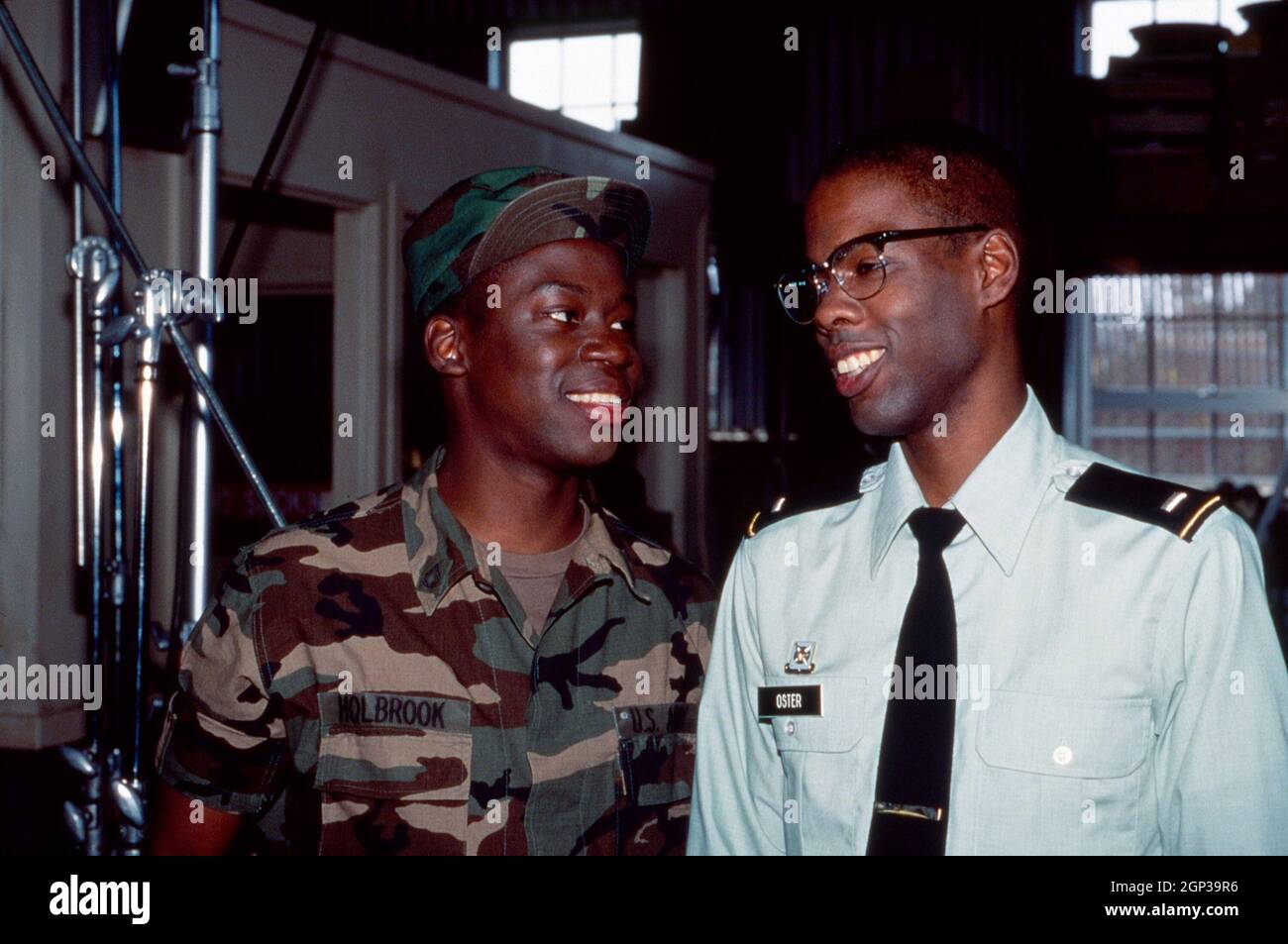 SGT. BILKO, from left: Daryl Mitchell, Chris Rock, on set, 1996. ph ...