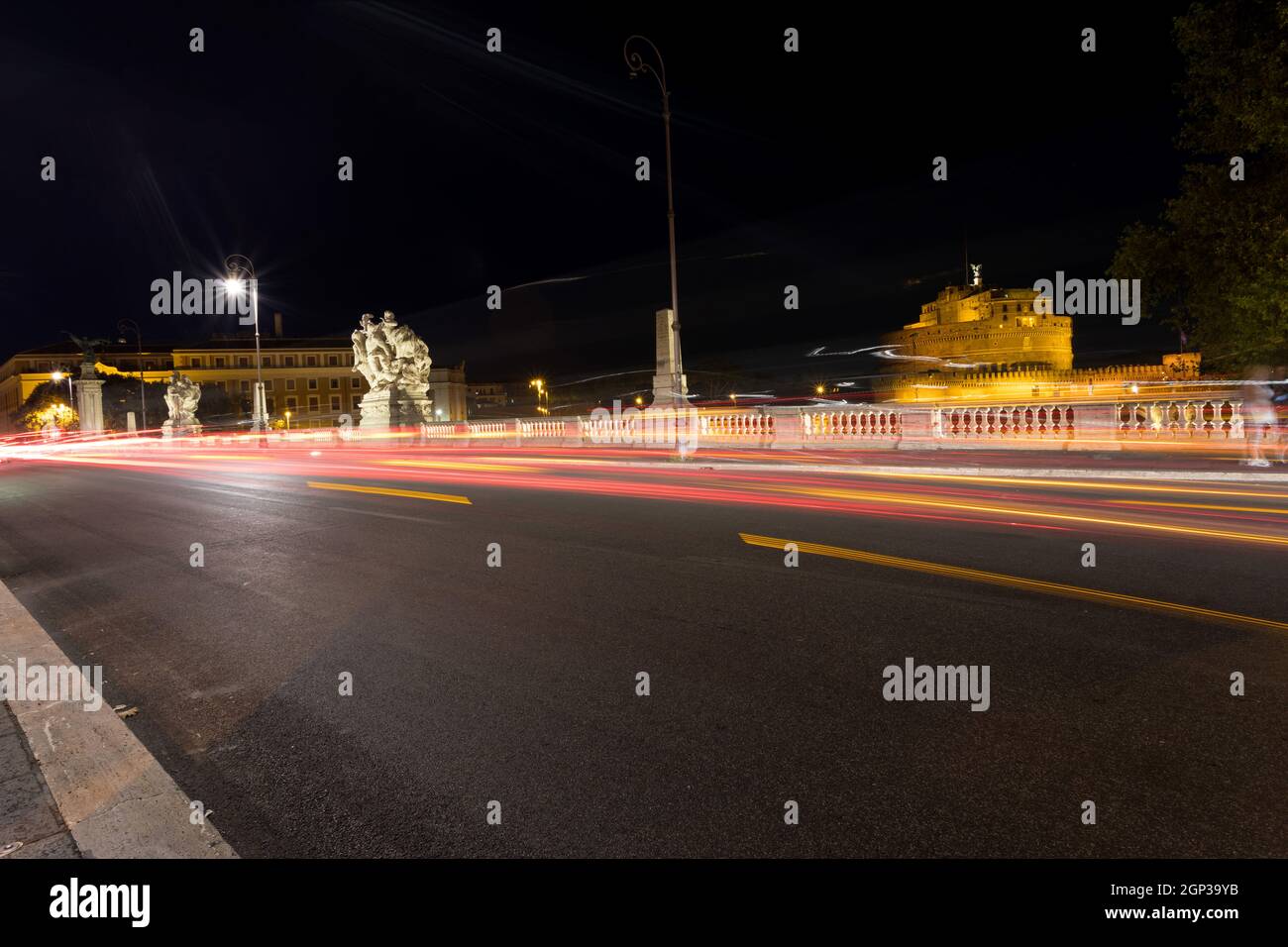 Cityscape romantic night view of Roma. Panorama with Saint Angelo ...