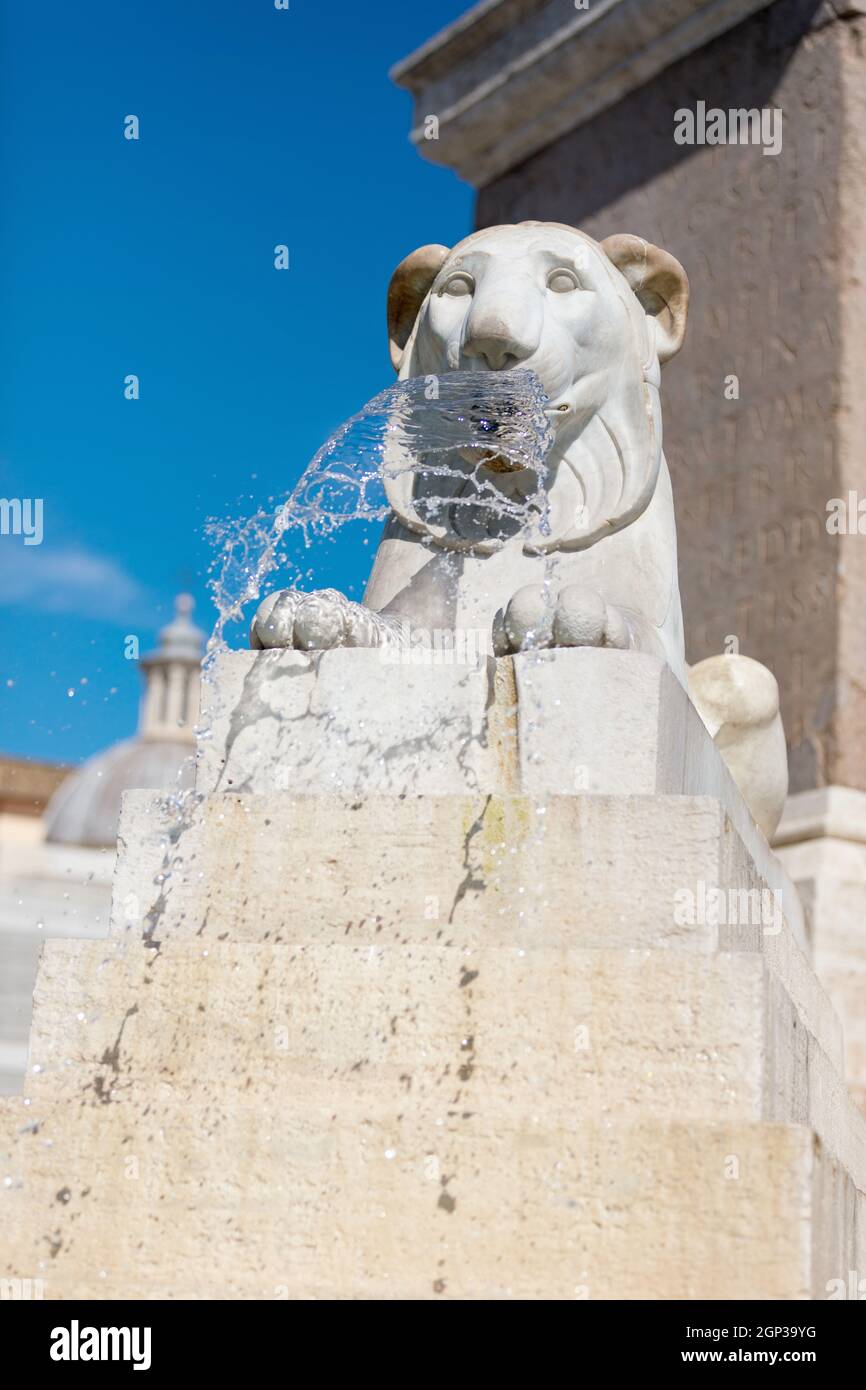 Statues in the Piazza del Popolo in Rome, Italy, the middle of Summer ...
