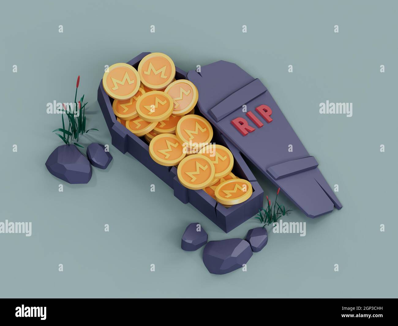 Toy coffin with coins in it with the M letter Stock Photo - Alamy