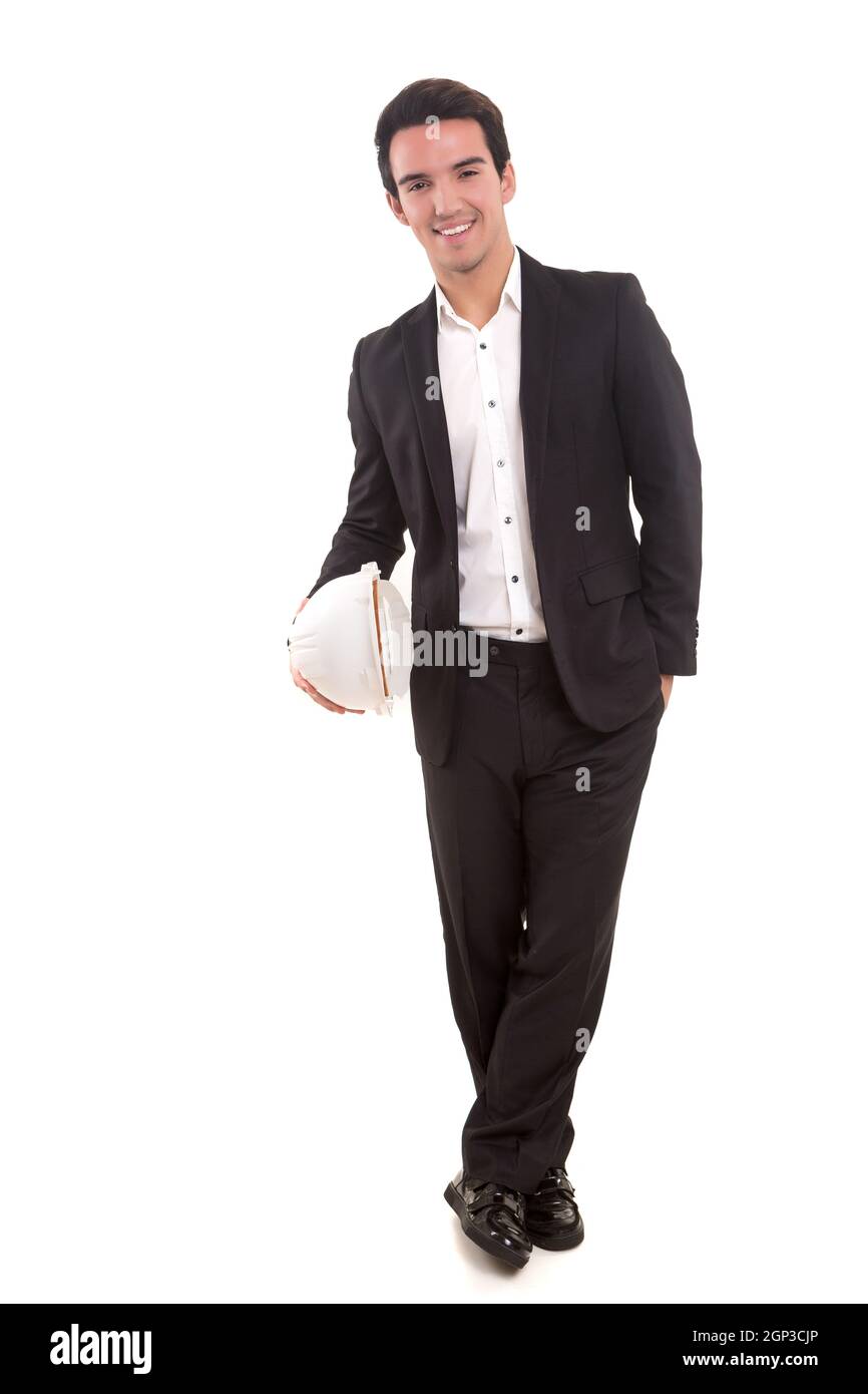 Handsome young engineer posing isolated over white background Stock ...