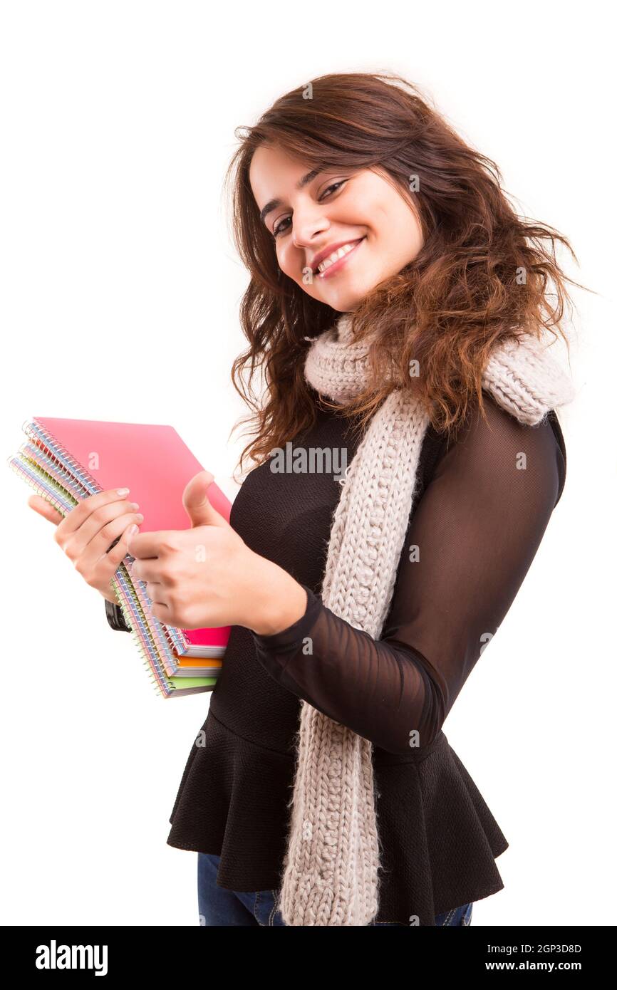 A beautiful student posing isolated over a white background Stock Photo ...