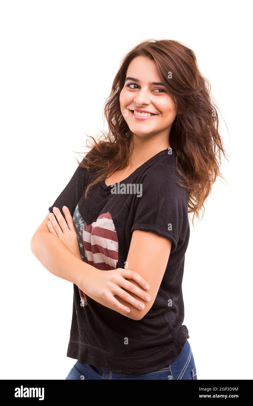 A very beautiful young woman posing isolated Stock Photo - Alamy