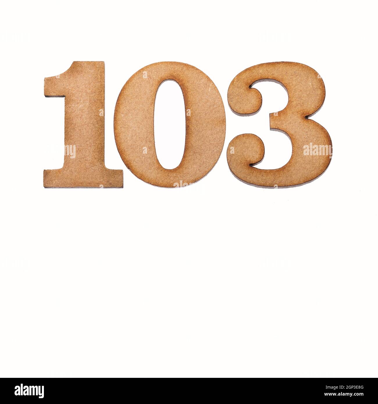 Number hundred three, 103 - Piece of wood isolated on white background ...