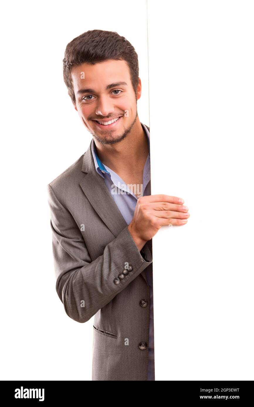 Handsome business man presenting your product Stock Photo - Alamy