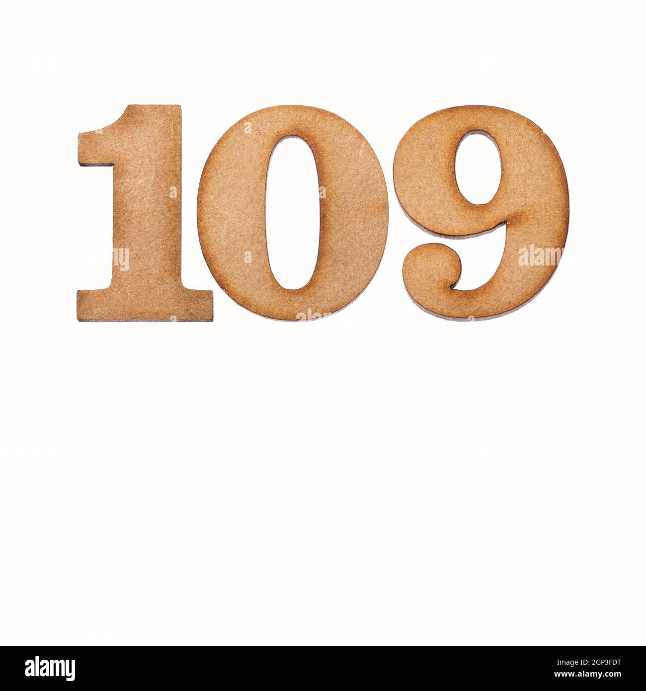 Number hundred nine, 109 - Piece of wood isolated on white background ...