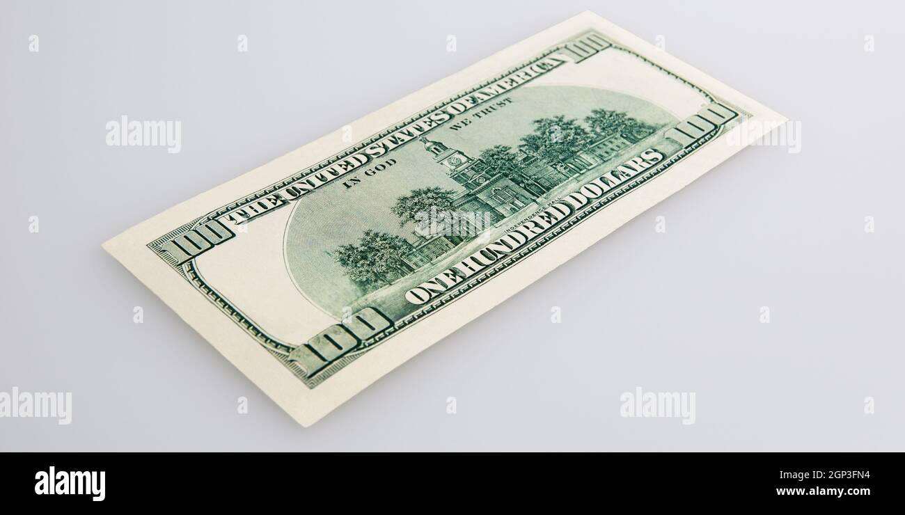 One hundred dollar cash bill on a light background. Layout, mockup ...