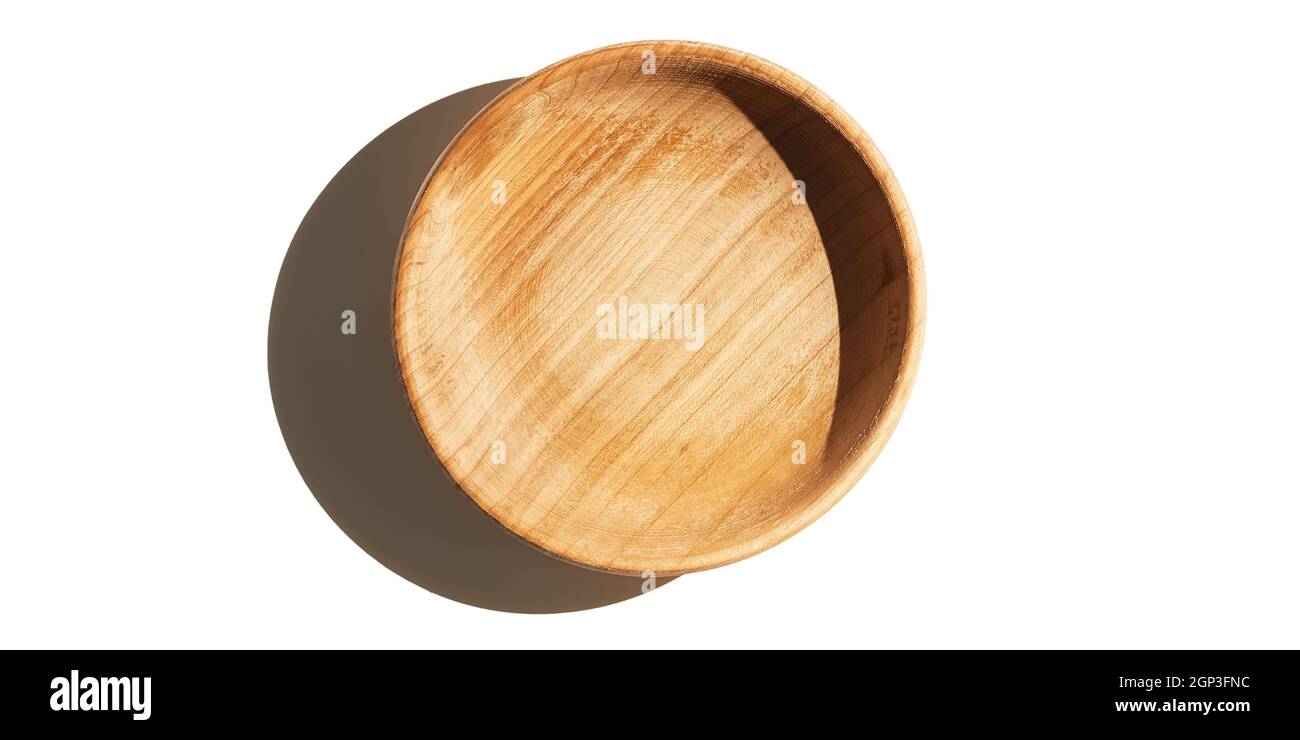 Empty wooden textured cup bowl isolated on white background top view ...