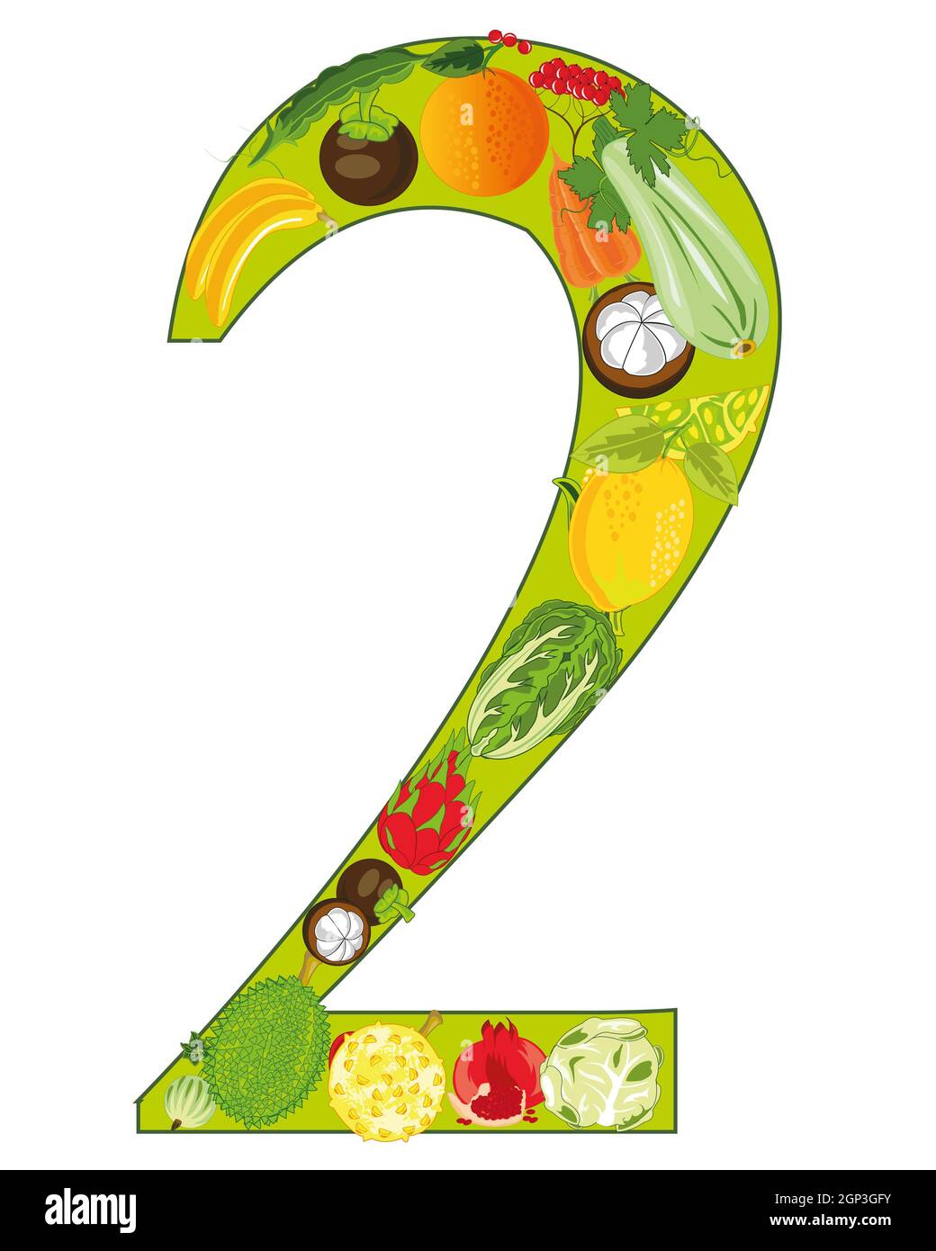 Vector illustration of the decorative numeral two from and fruit Stock ...