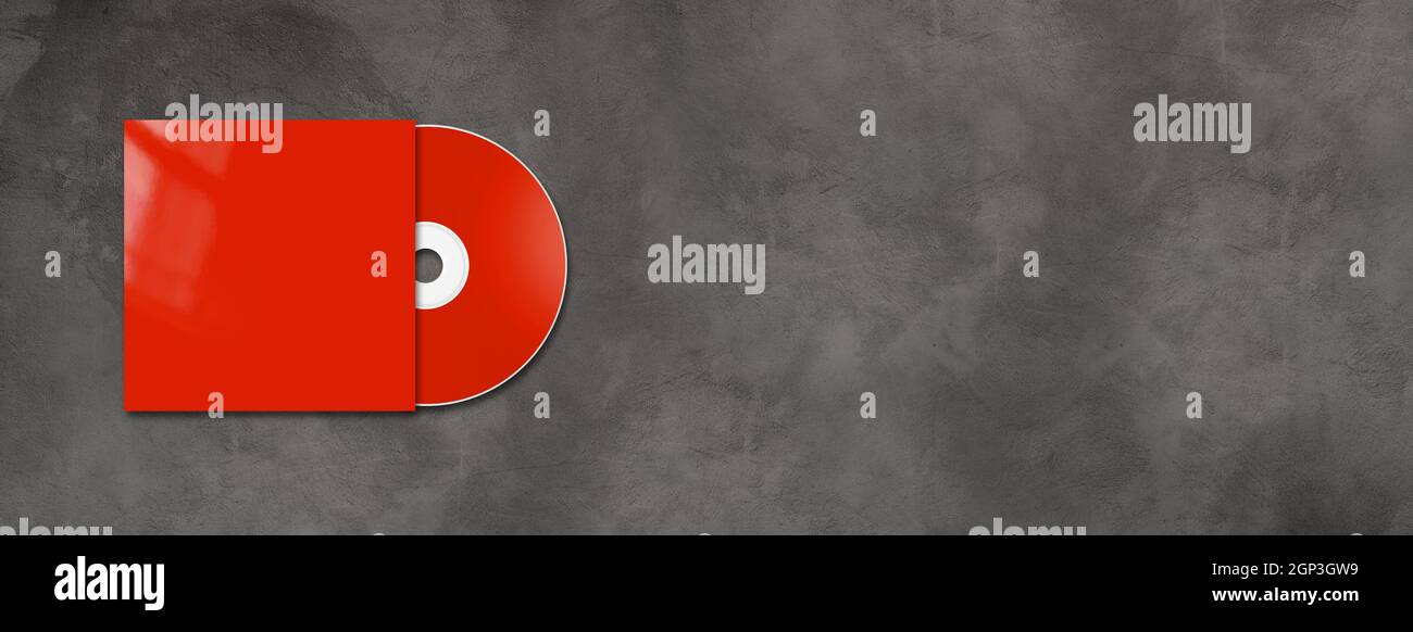 Red CD - DVD label and cover mockup template isolated on horizontal ...