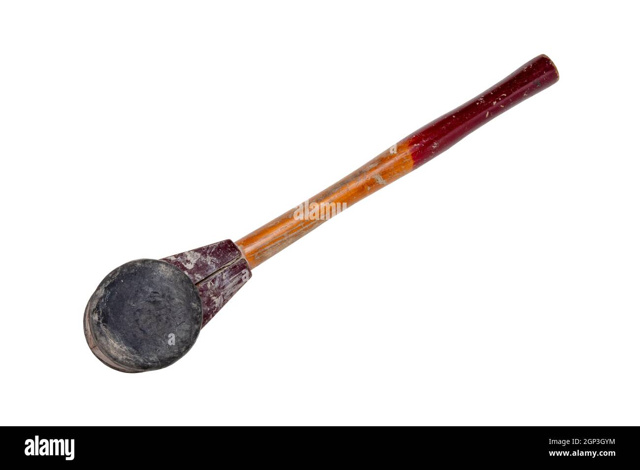 Closeup of a professional paving hammer with cast steel body, wooden ...