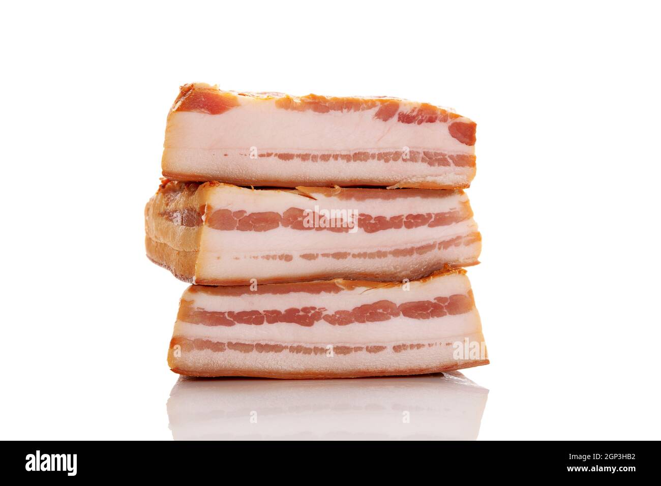 Traditionally smoked bacon isolated on white background Stock Photo - Alamy