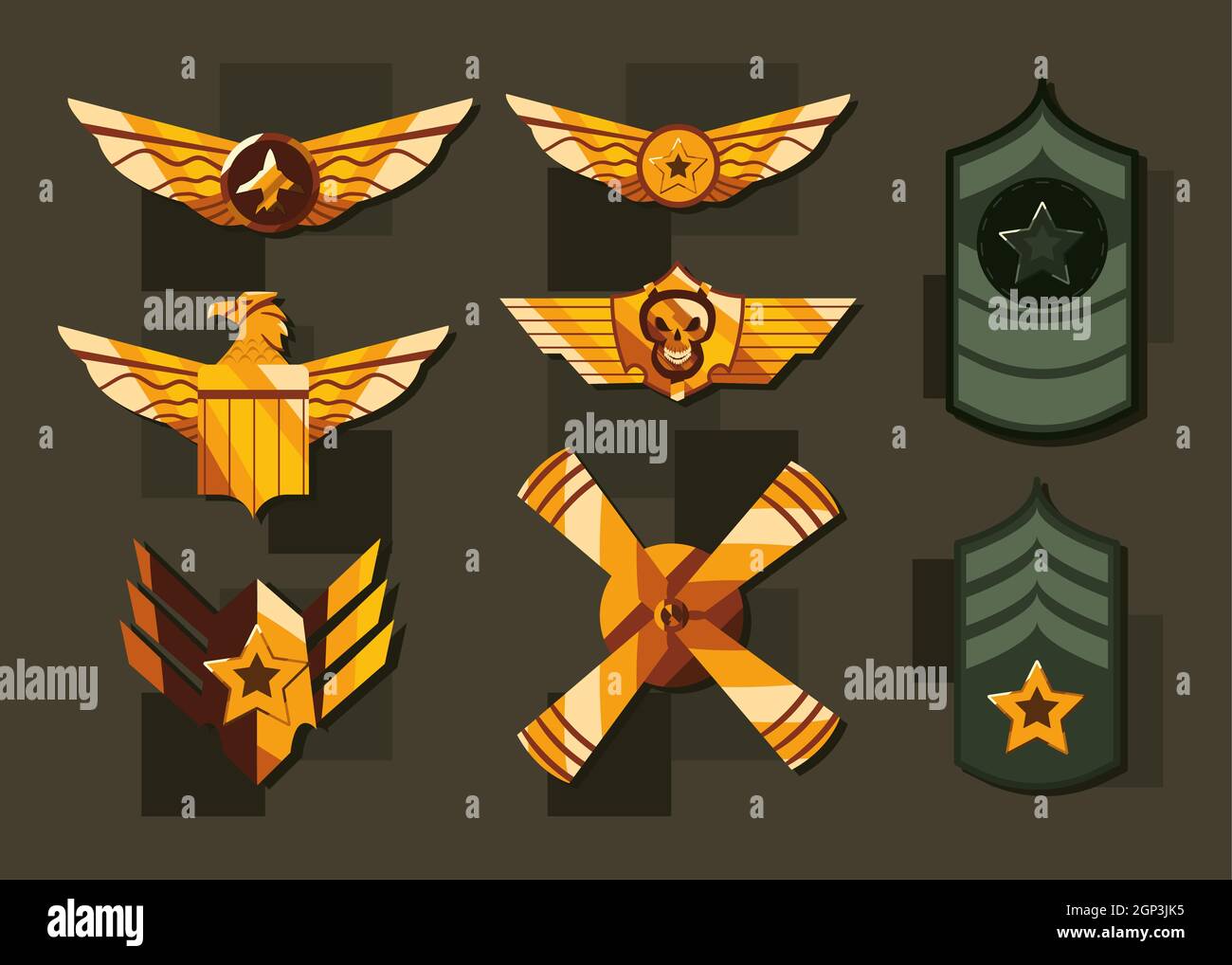 Military forces badges symbol collection on green background Stock ...