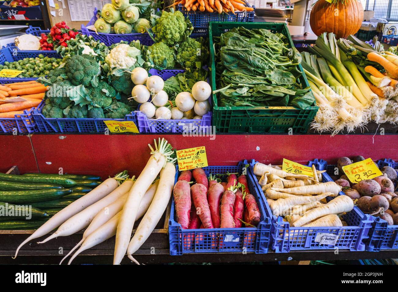 Fruit and vegetable market. Lots of different fresh fruits and ...
