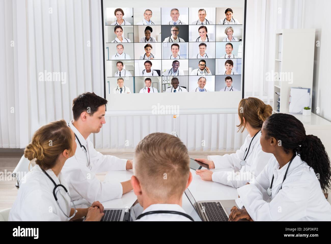 Physician Doctor Video Conference Learning Webinar Group Call Stock ...