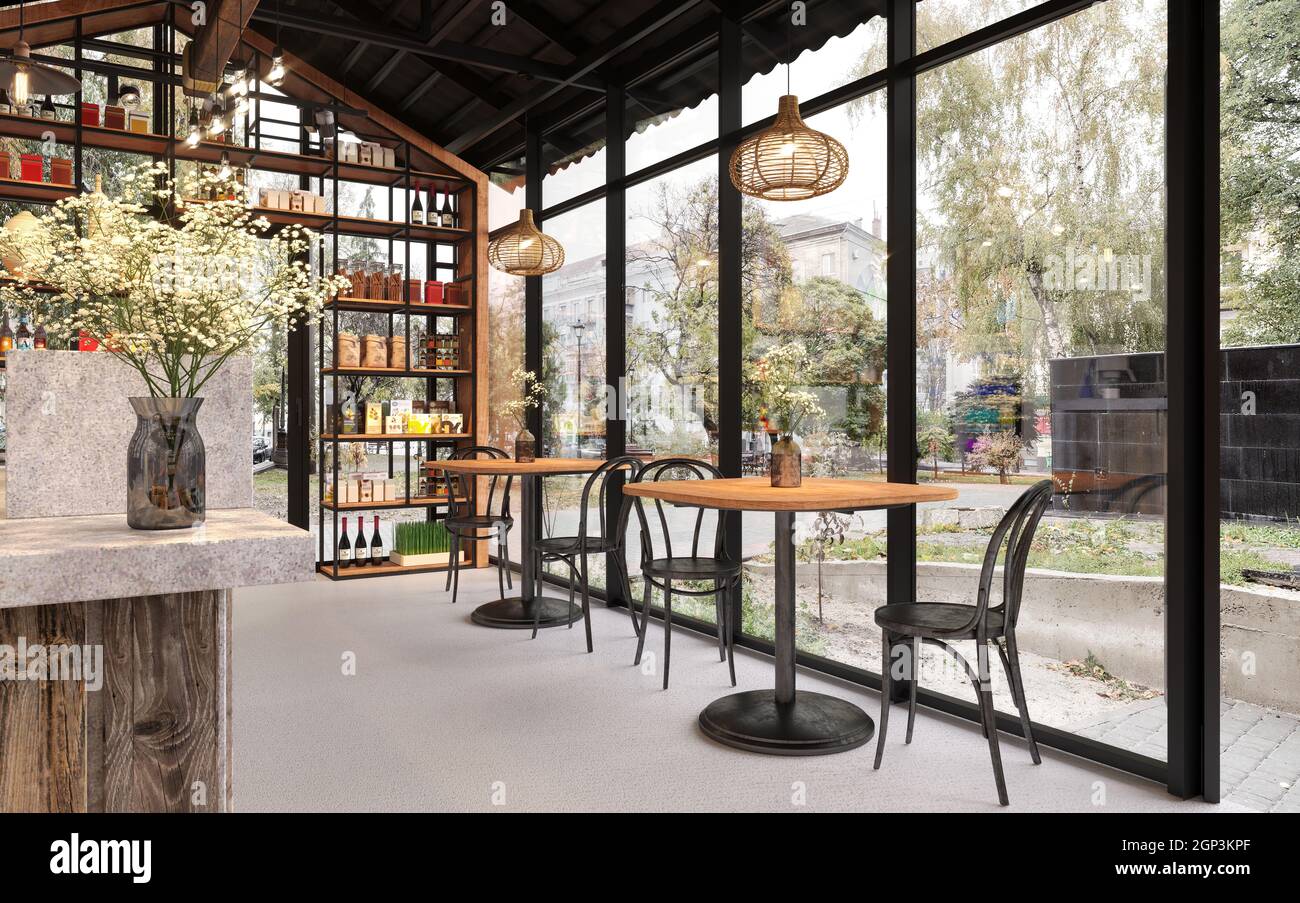 3d render of cafe shop Stock Photo - Alamy
