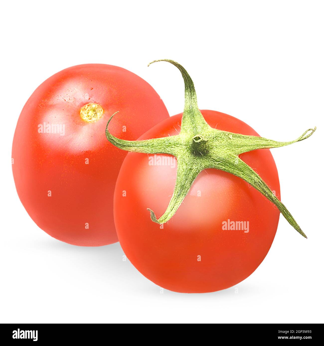 Isolated tomatoes. Two whole ripe tomato on white background. Full ...