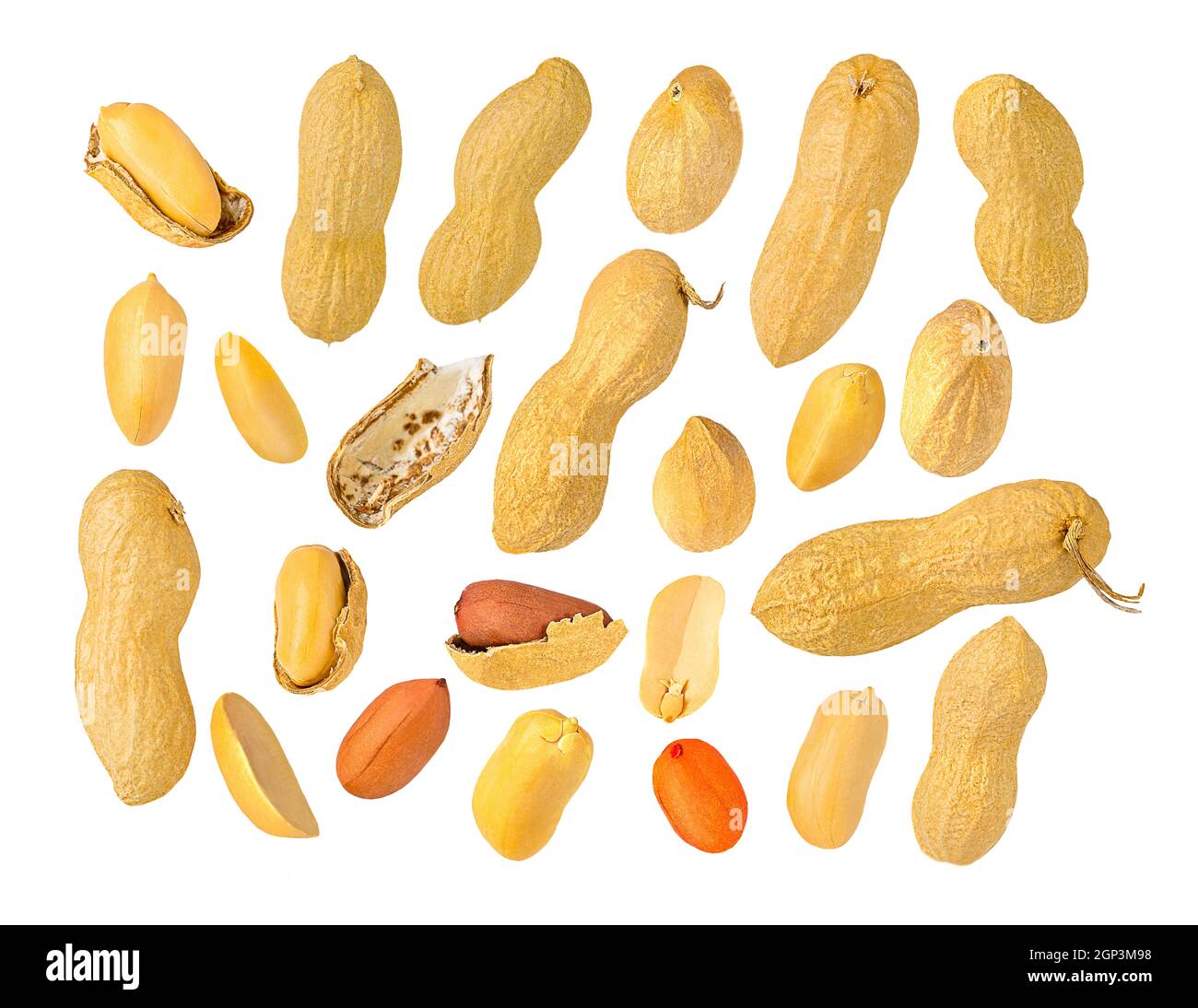 Collection of groundnuts. Different peanuts shelled and in nutshell ...