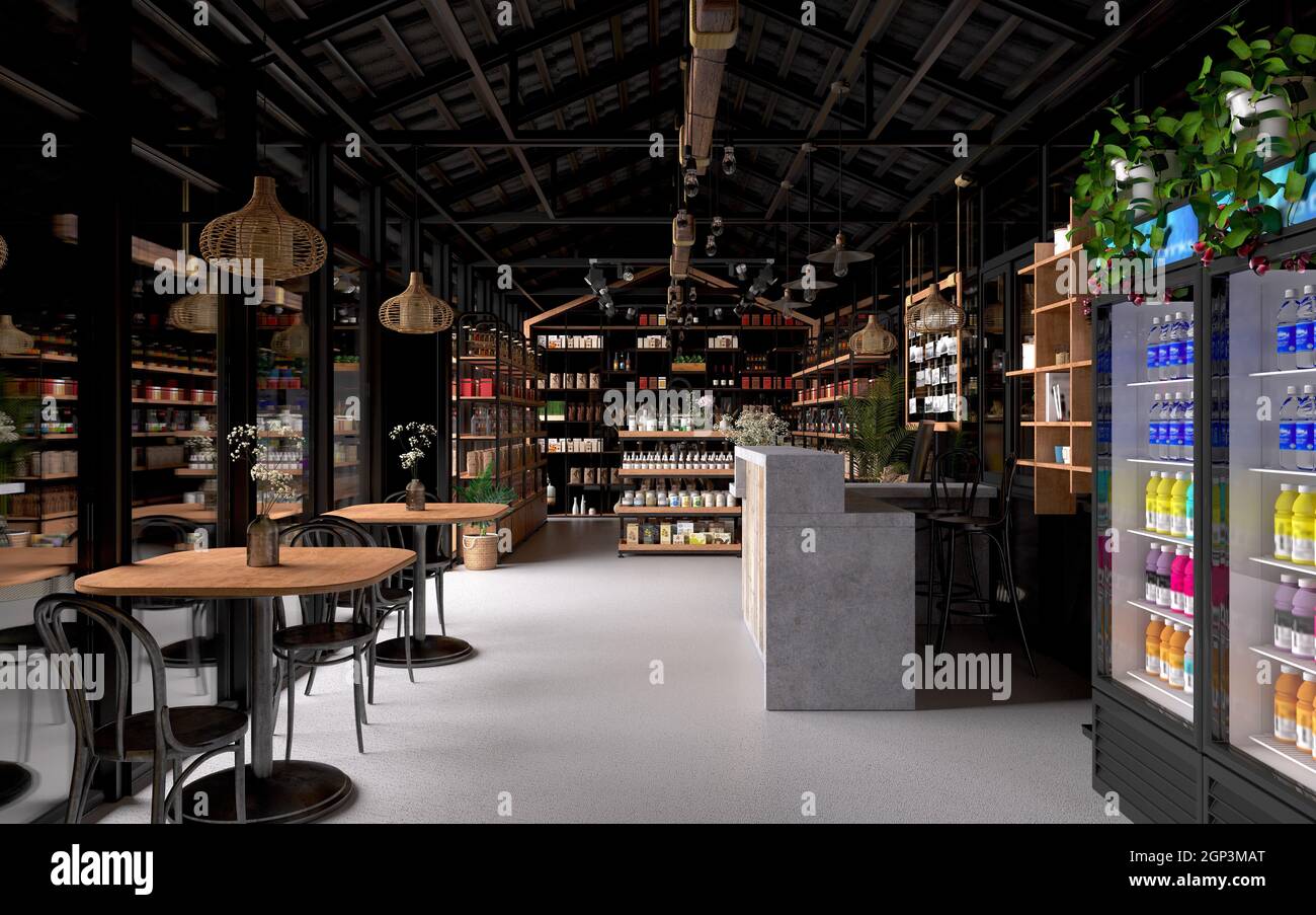 3d render of cafe shop Stock Photo - Alamy