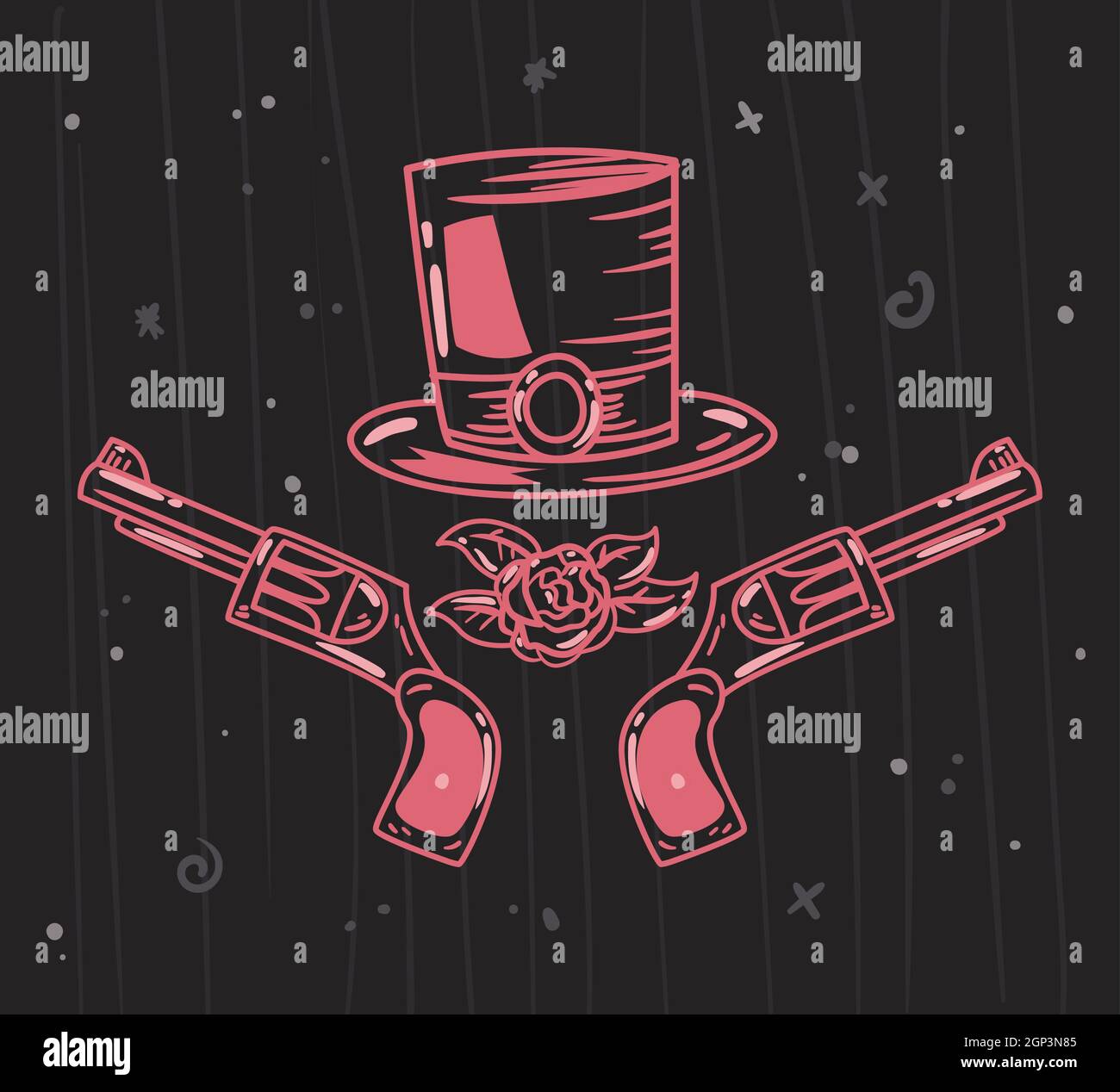 guns with hat doodle on black background Stock Vector Image & Art - Alamy