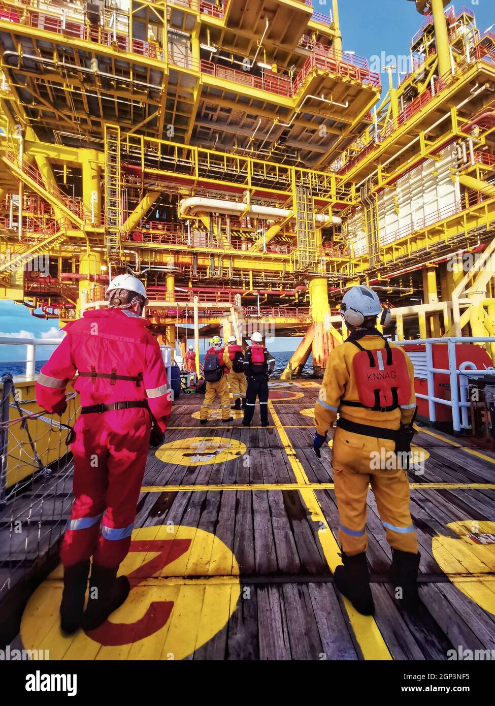 marine crew get ready to transfer oil platform personal to oil platform ...