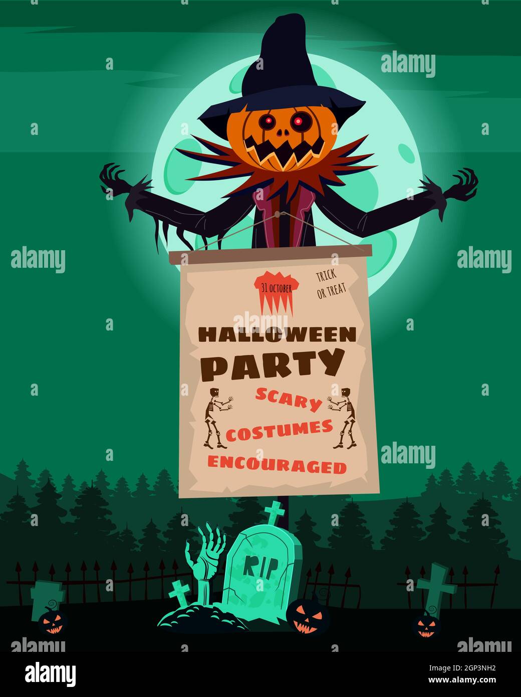 Scarecrow character at the cemetery with a Jack O Lantern head pumpkin ...