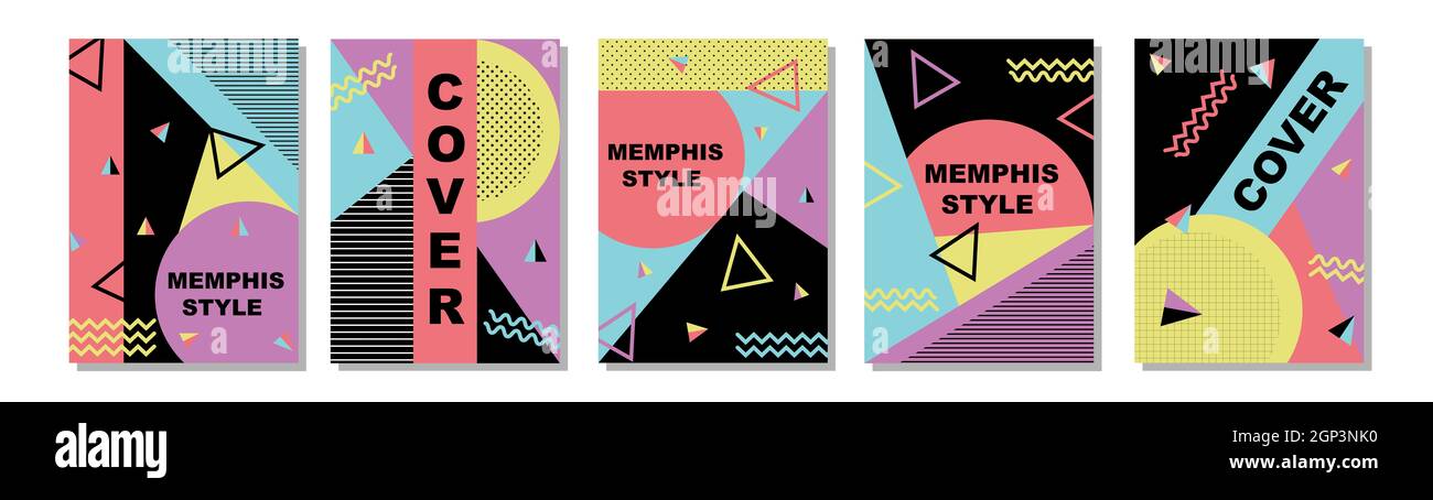 Set of Memphis Style Covers. Flat Vector Illustrations for Background ...