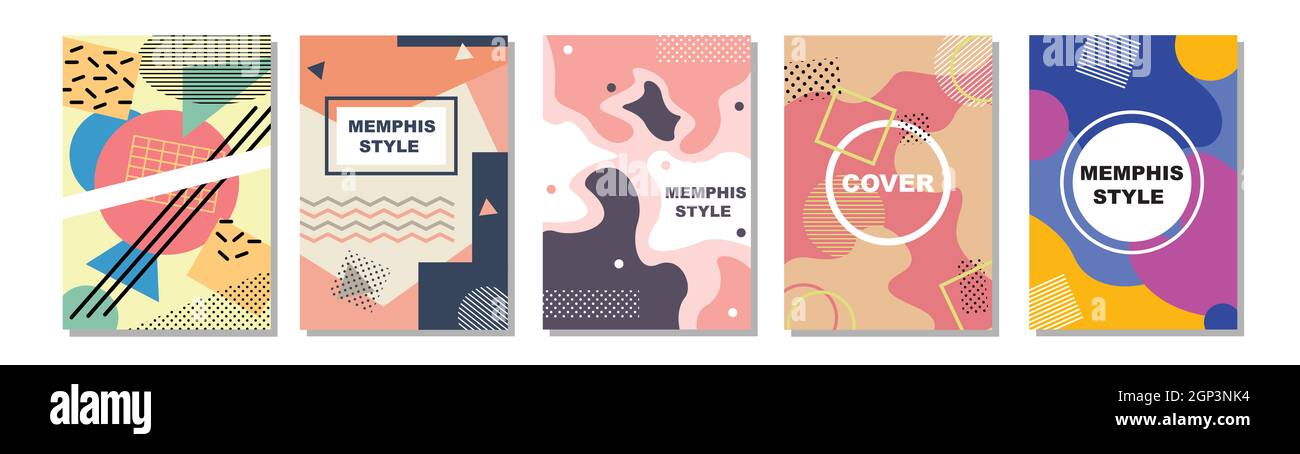 Set of Memphis Style Covers. Flat Vector Illustrations for Background ...