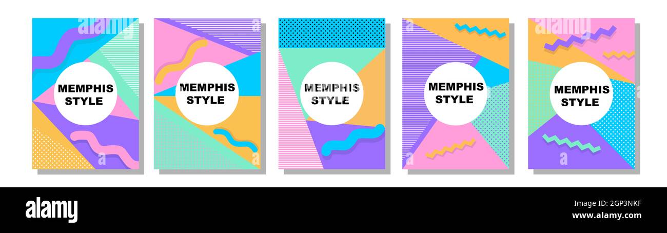 Set of Memphis Style Covers. Flat Vector Illustrations for Background ...