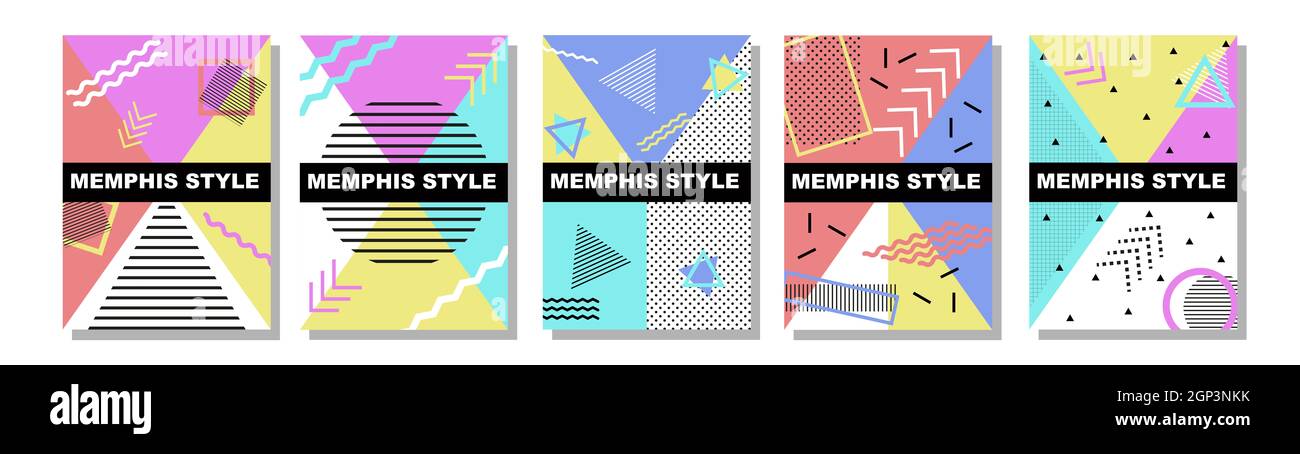 Set of Memphis Style Covers. Flat Vector Illustrations for Background ...
