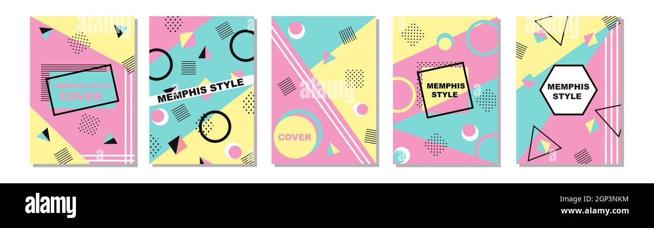 Set of Memphis Style Covers. Flat Vector Illustrations for Background ...