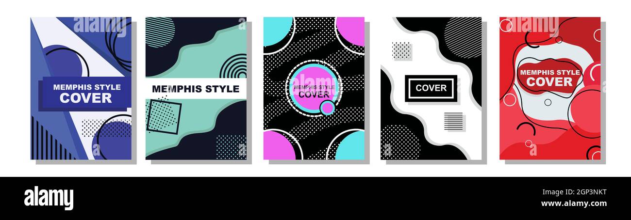 Set of Memphis Style Covers. Flat Vector Illustrations for Background ...