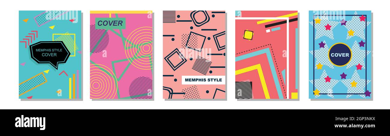 Set of Memphis Style Covers. Flat Vector Illustrations for Background ...