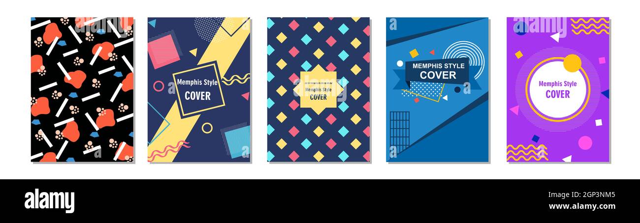 Set of Memphis Style Covers. Flat Vector Illustrations for Background ...