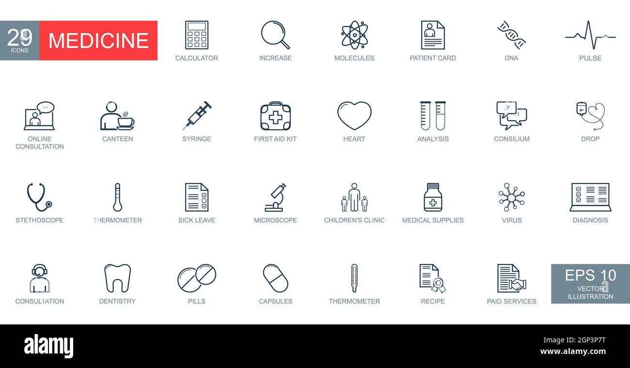 Thin line web icons set. Medicine and health symbols. Vector ...